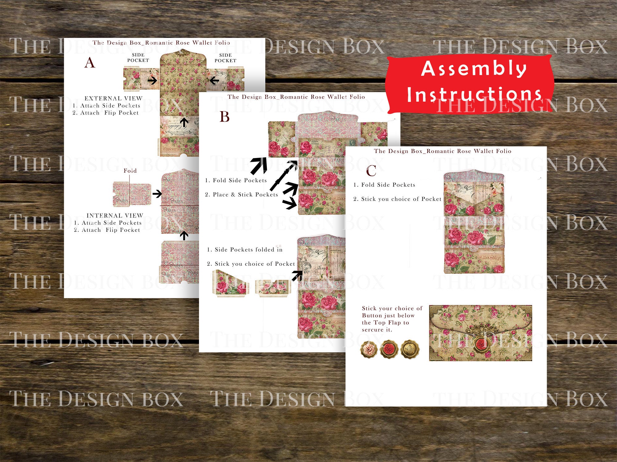 Romantic Rose Wallet Folio, Printable Folio Kit, Rose Junk Journal ...