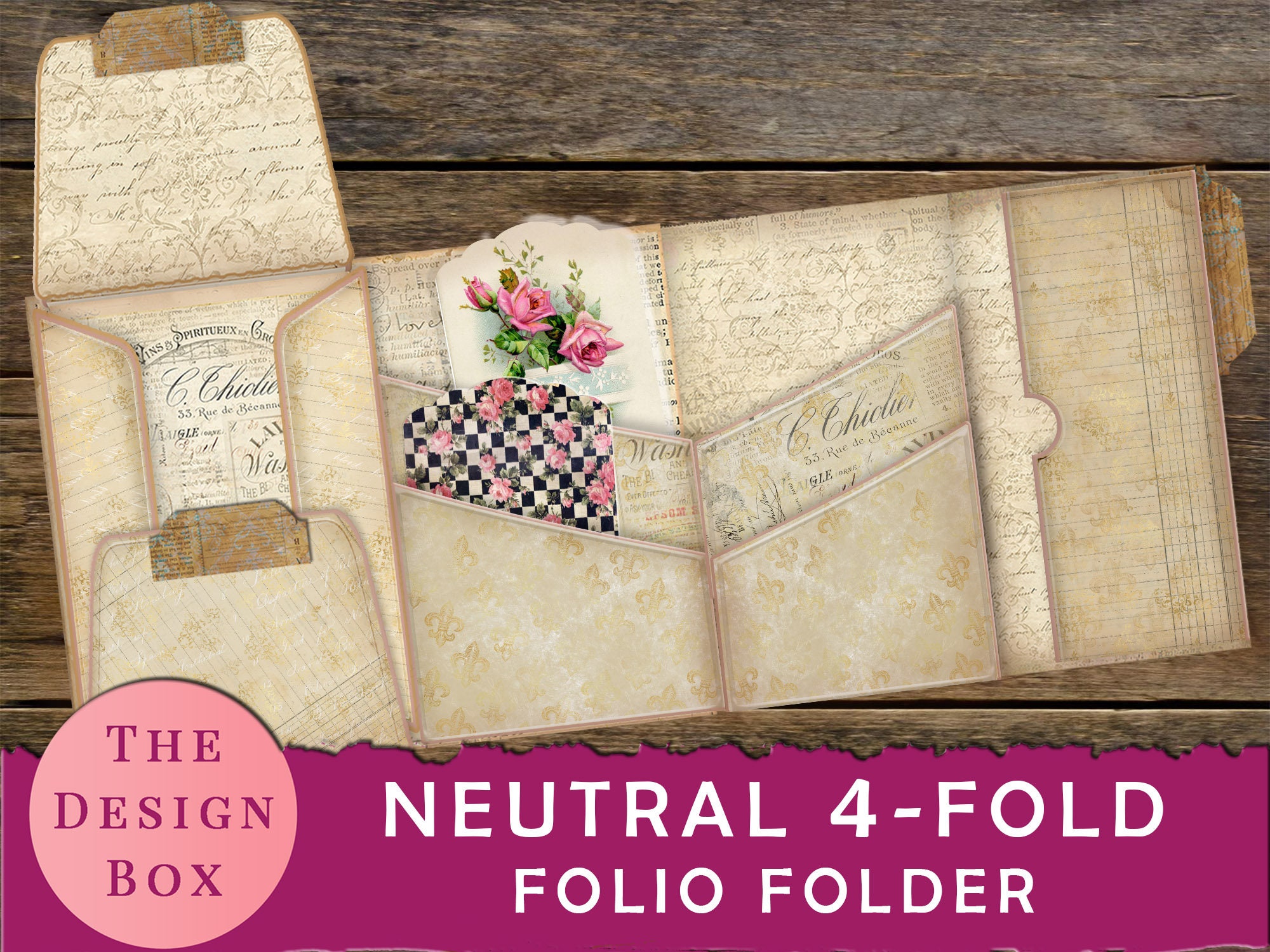 Neutral 4 Fold Folio Junk Journal Vintage Neutral Folding - Etsy