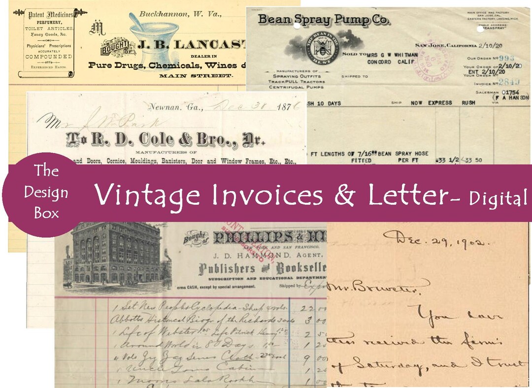 Vintage Documents, Printable Invoices & Letter, Receipts, Old ...