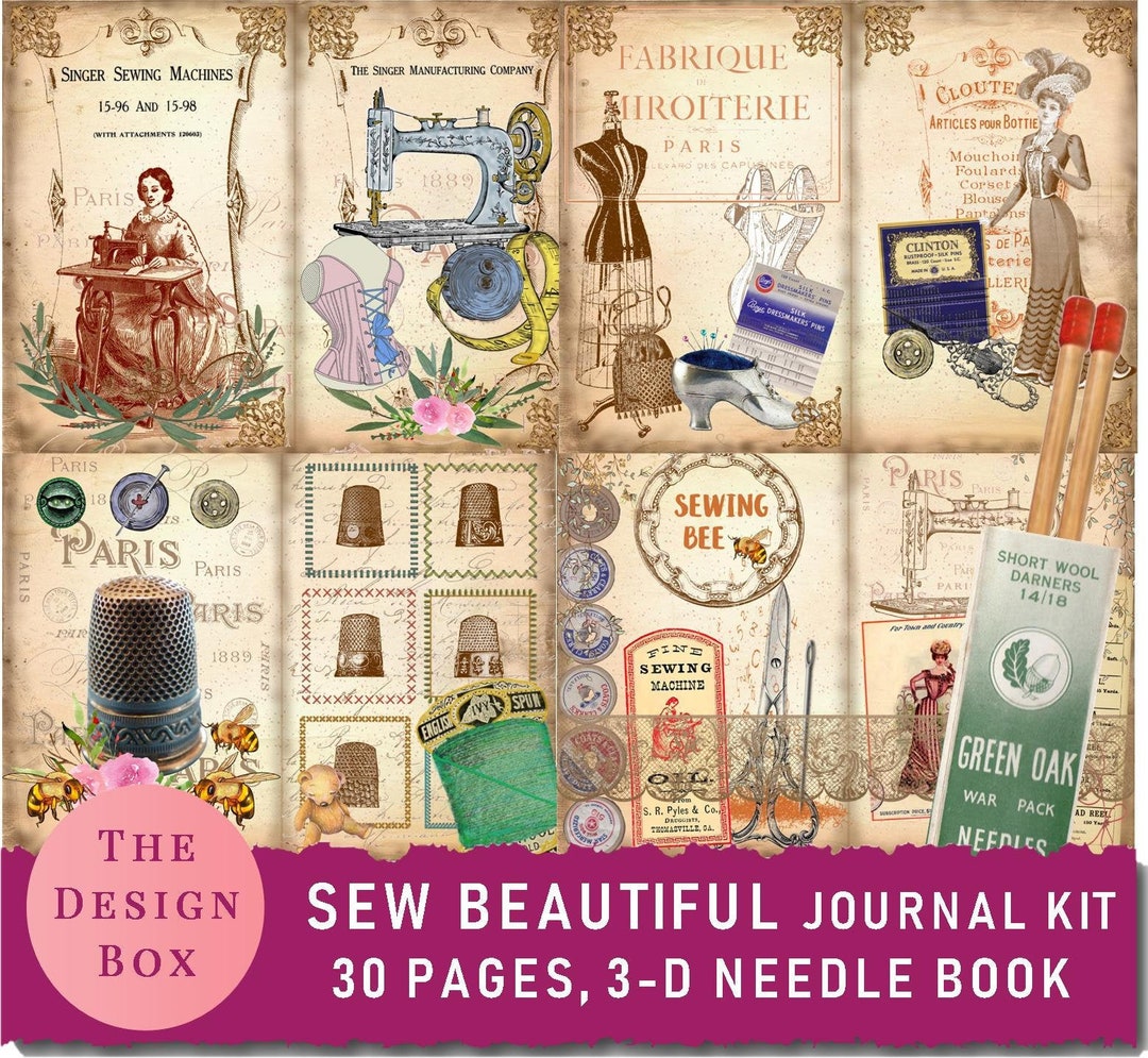 Sew Beautiful, Vintage Sewing Journal Kit, 3-D Ephemera, 30 Pages, Junk ...