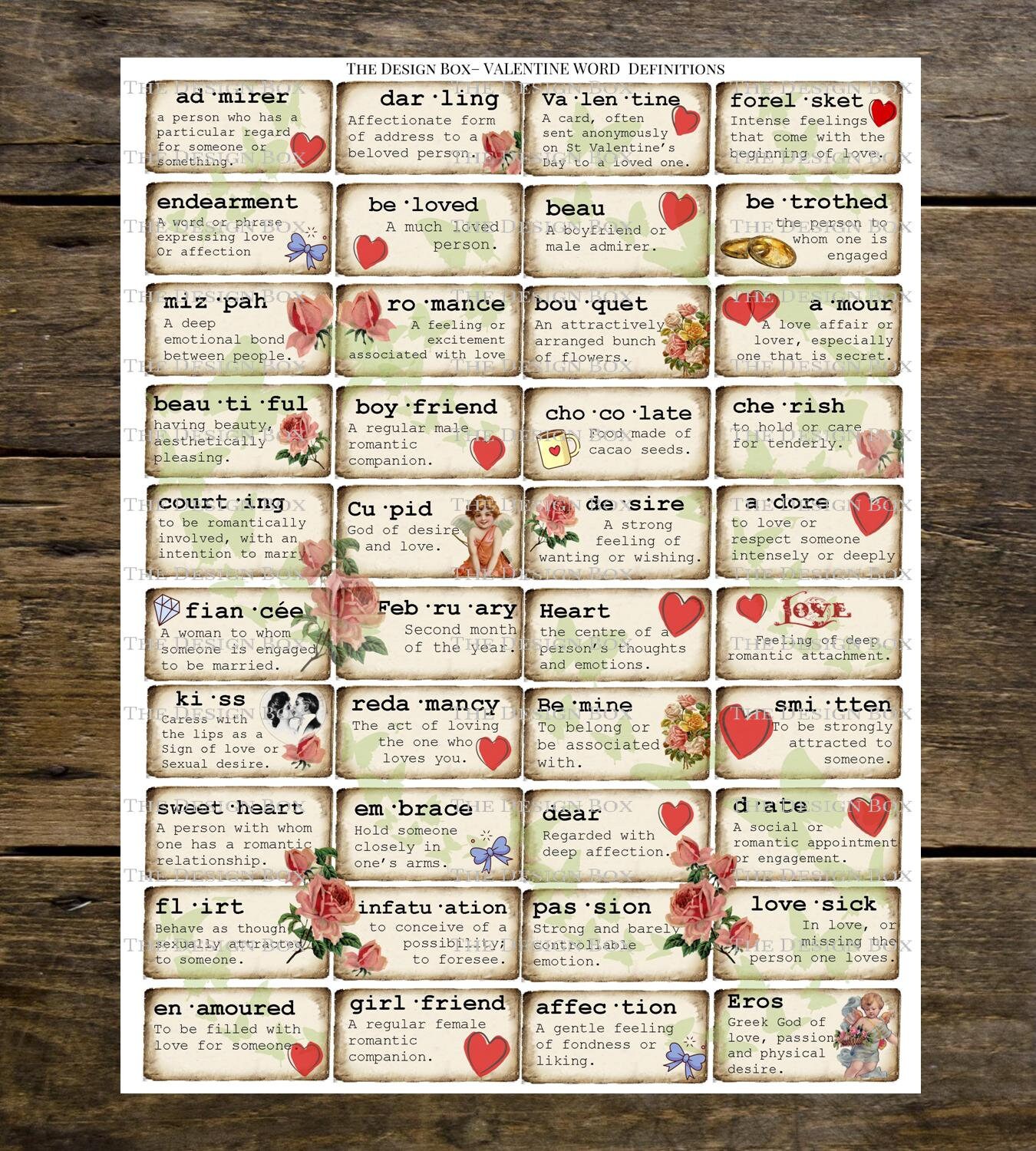 Valentine Dictionary Words, Romantic Words, Valentine Text Labels ...