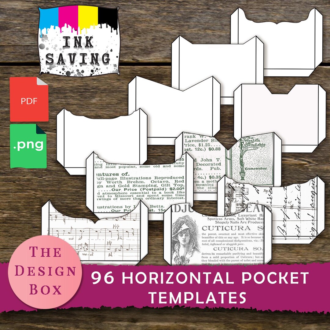 Junk Journal Pocket Templates, Horizontal Pocket, Template, Ink Saver ...