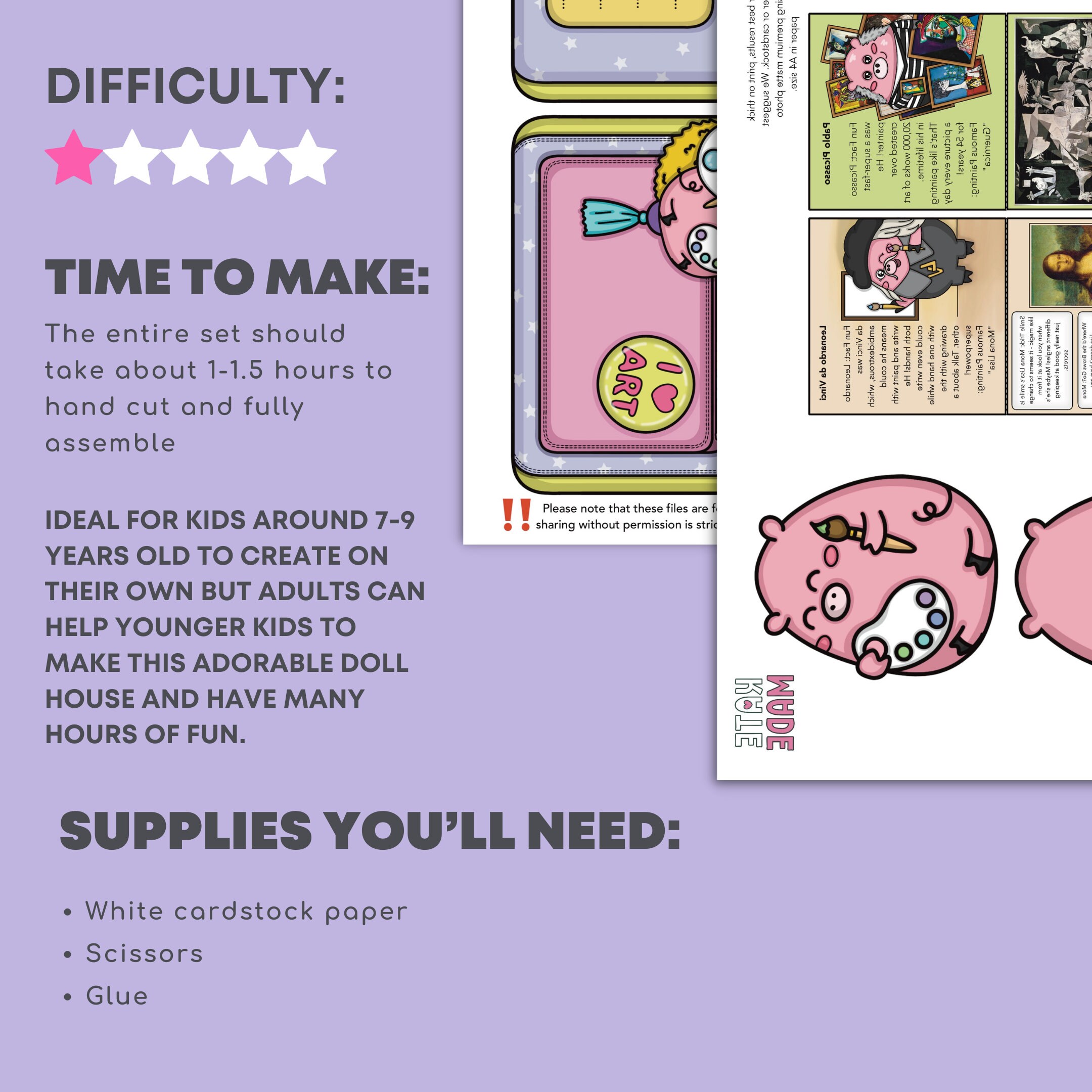 Printable DIY Project Dollhouse Piggy the Artist Activities - Etsy México