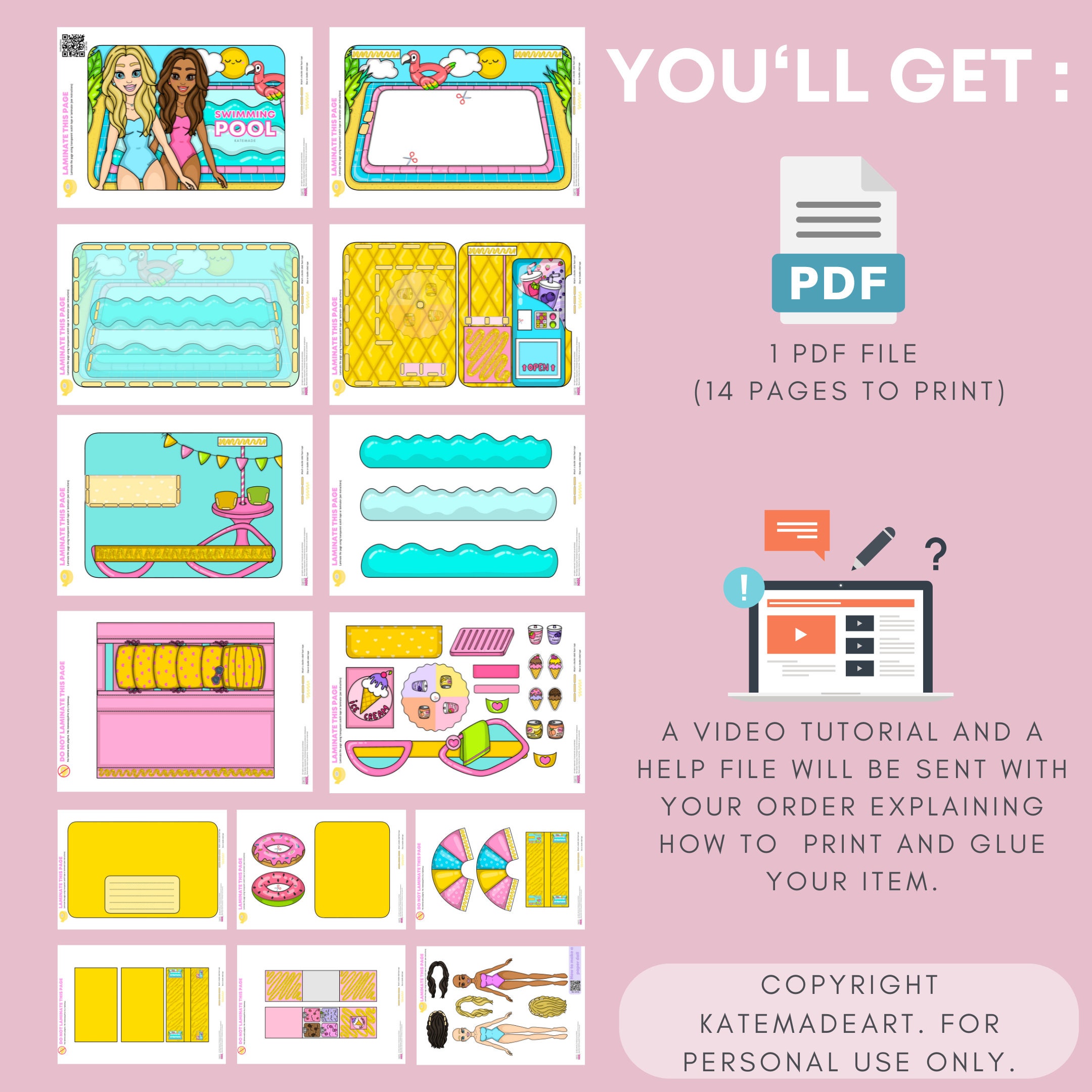 Printable Dollhouse Girls Activity Book Swimming Pool Etsy Uk