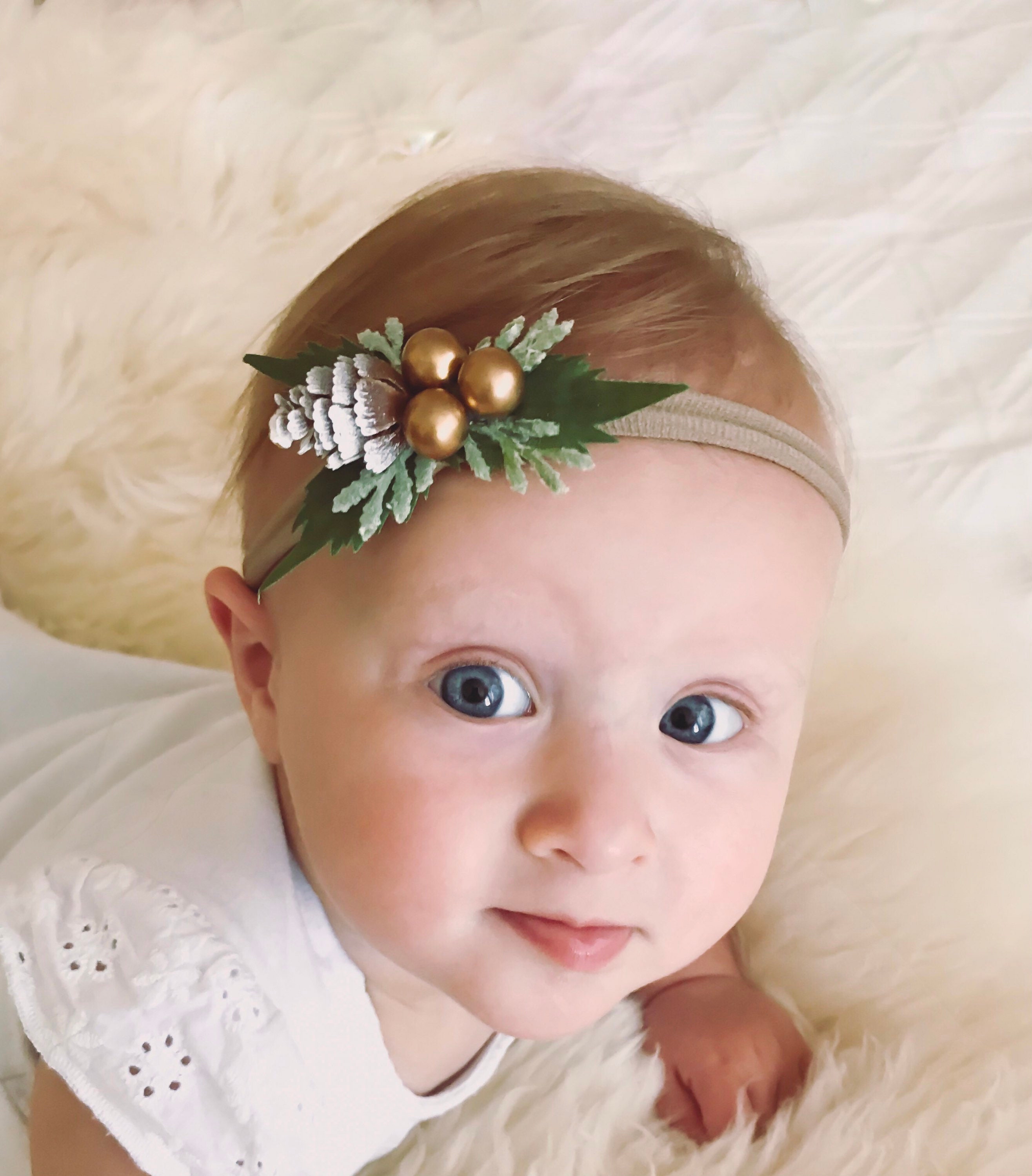 Christmas Holly Crown. Gold or Red Berries. Attached to a Stretchy Nude ...