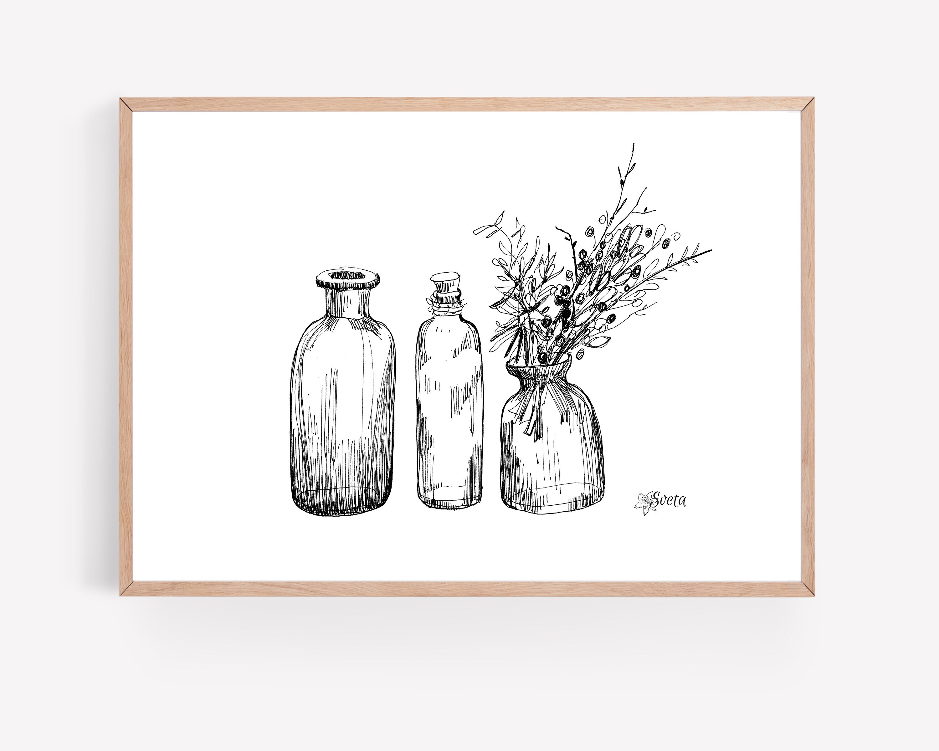 Still Life Line Art With Herbs in the Small Bottles. Ukraine Digital ...