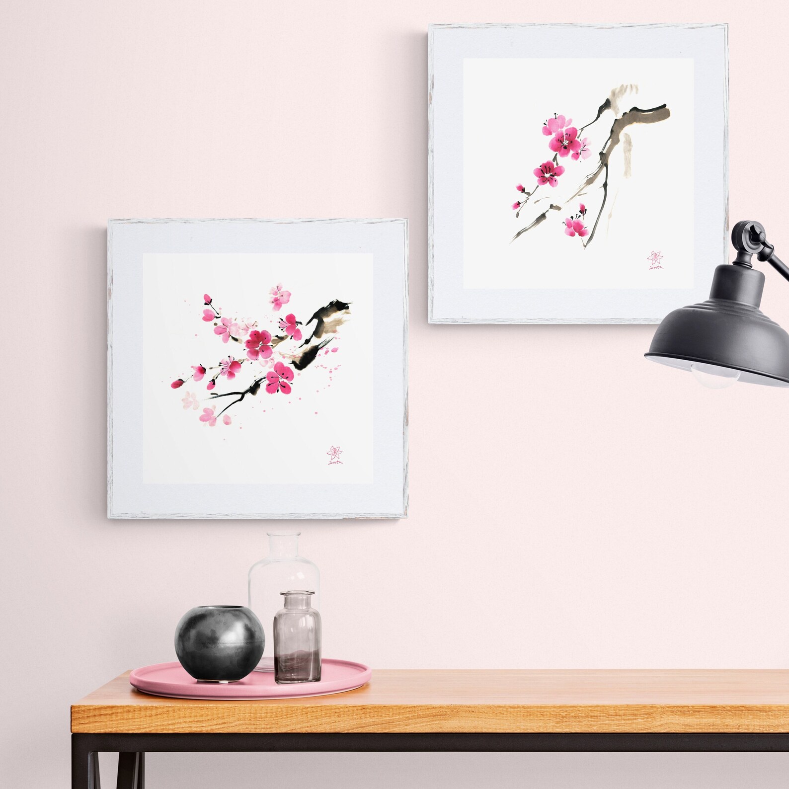 Sakura Sumi-e Digital Prints Japanese Ink Art Wall Decor Cherry Blossom ...