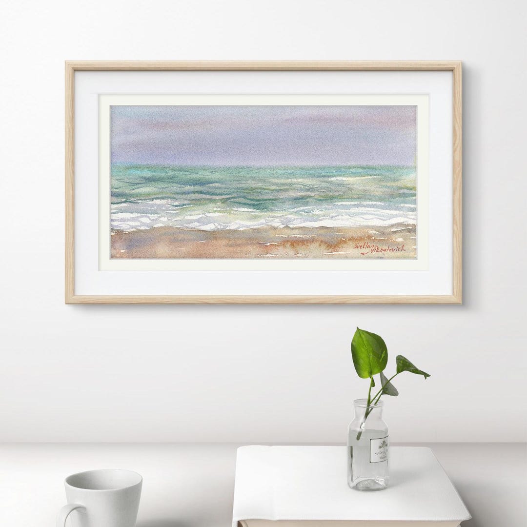 Watercolor Seascape Printable – Calm Ocean Landscape, Minimalist ...