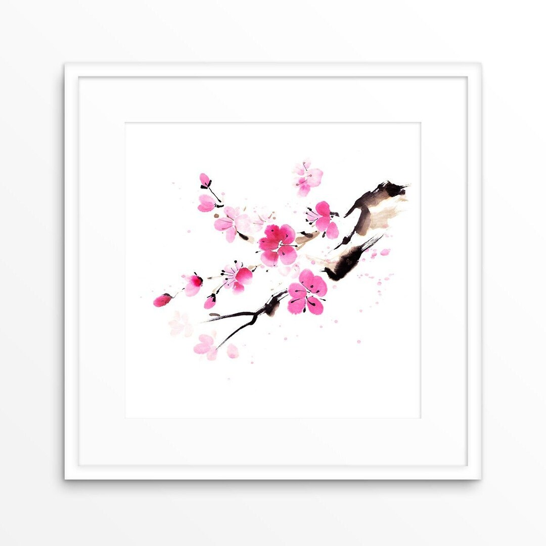 Sakura Ink Painting. Japanese Sumi-e Art Print. Minimalist Cherry ...