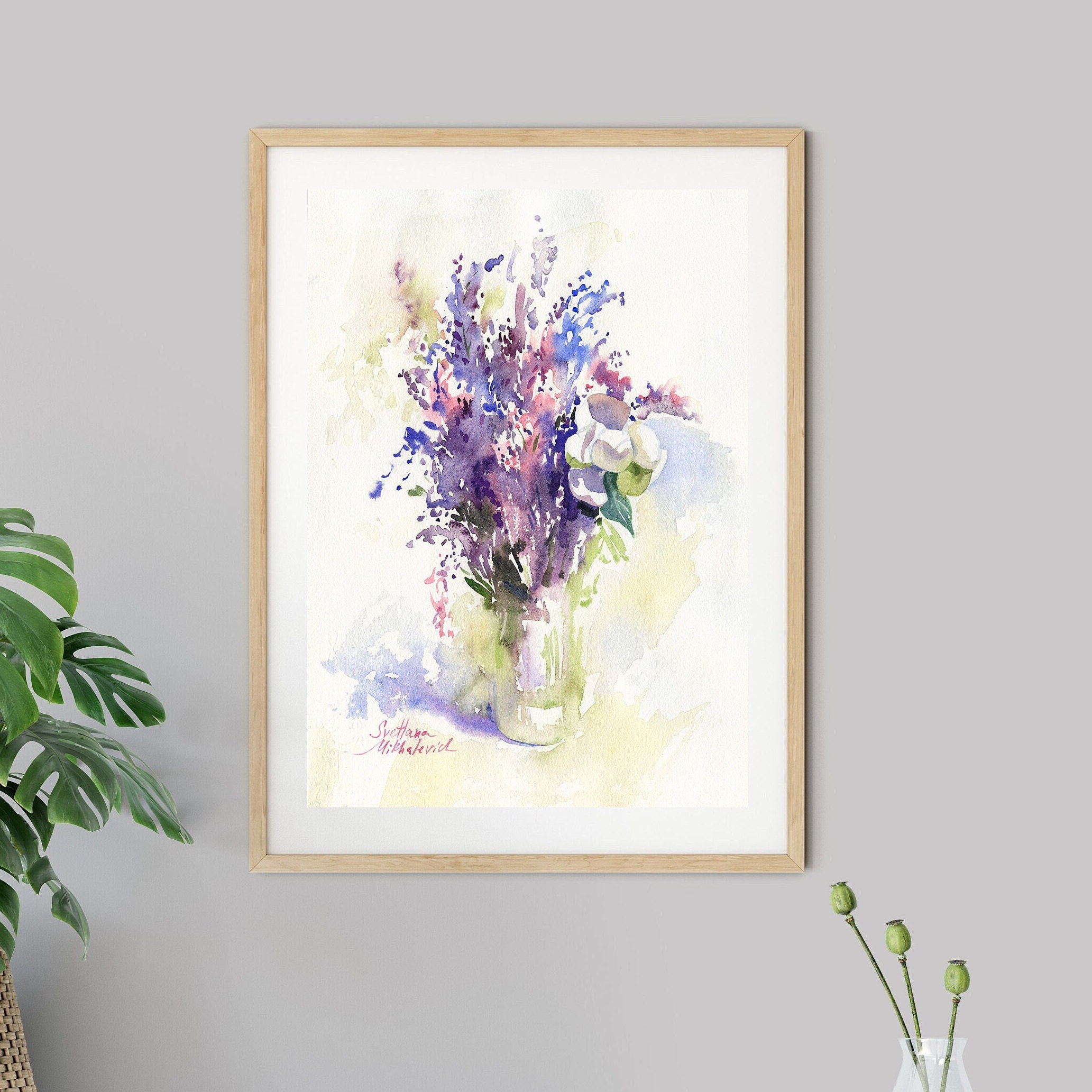 Sage Flowers Art. A Lovely Garden-inspired Bouquet. Watercolor Painting ...