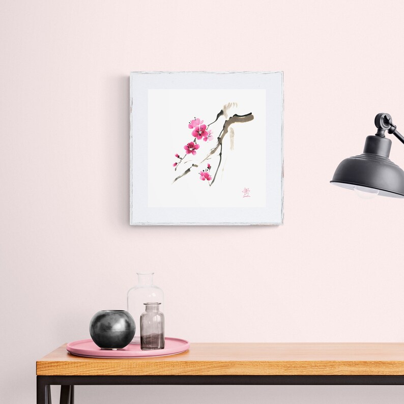 Sakura Sumi-e Digital Prints Japanese Ink Art Wall Decor Cherry Blossom ...