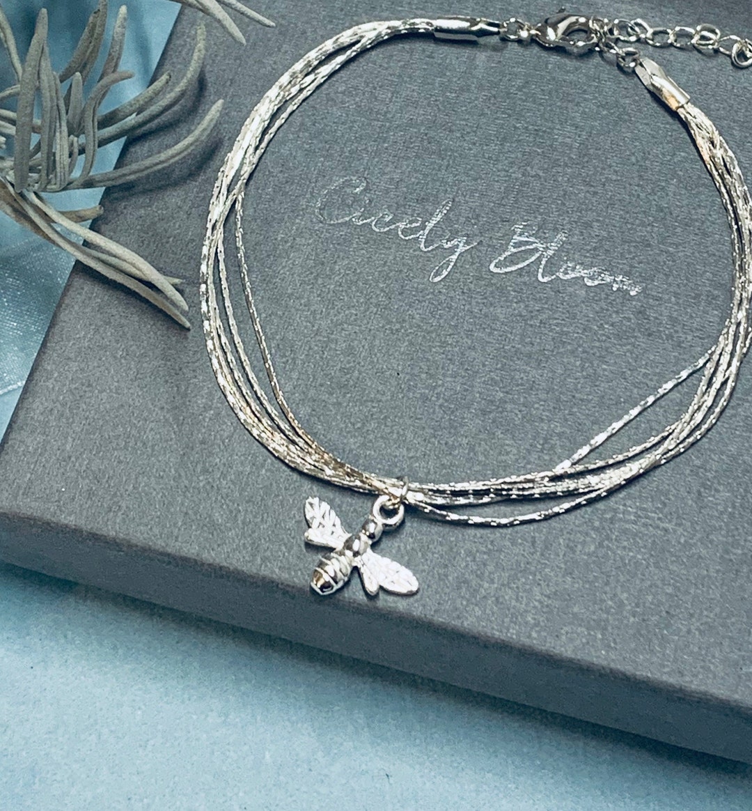 Silver Bee Charm Bracelet, Bee Bracelet, Bee Jewellery, Dainty Silver ...
