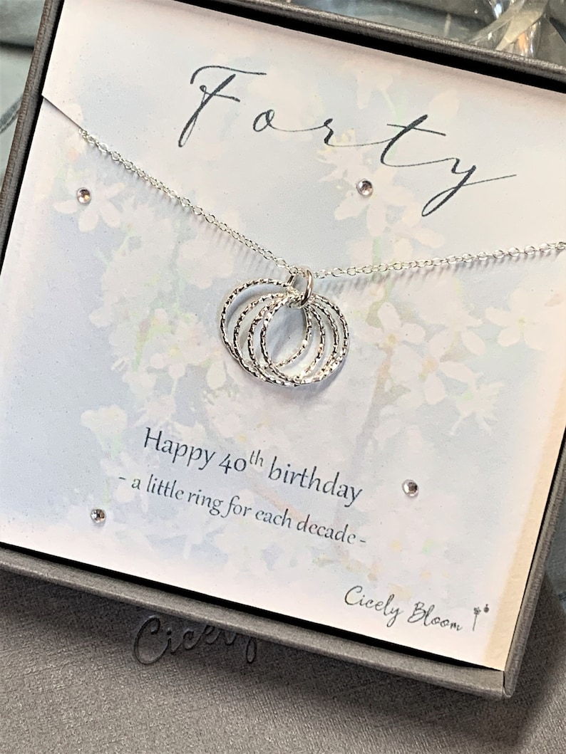 4 Rings for 4 Decades 40th Silver Necklace 40th Birthday | Etsy