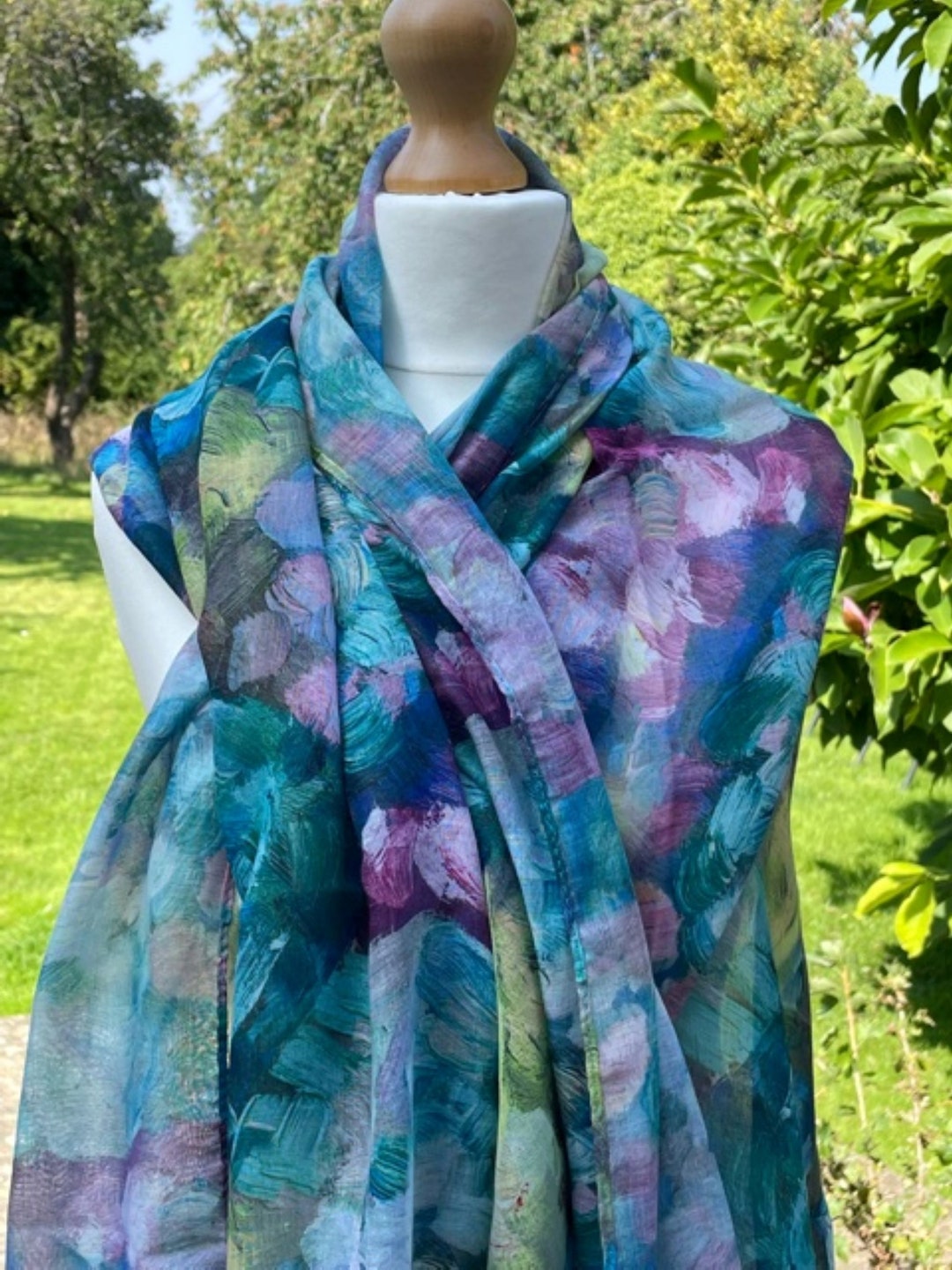 Blue Floral Scarf, Scarf for Women, Scarf Gift Wrap, Blue Flower ...