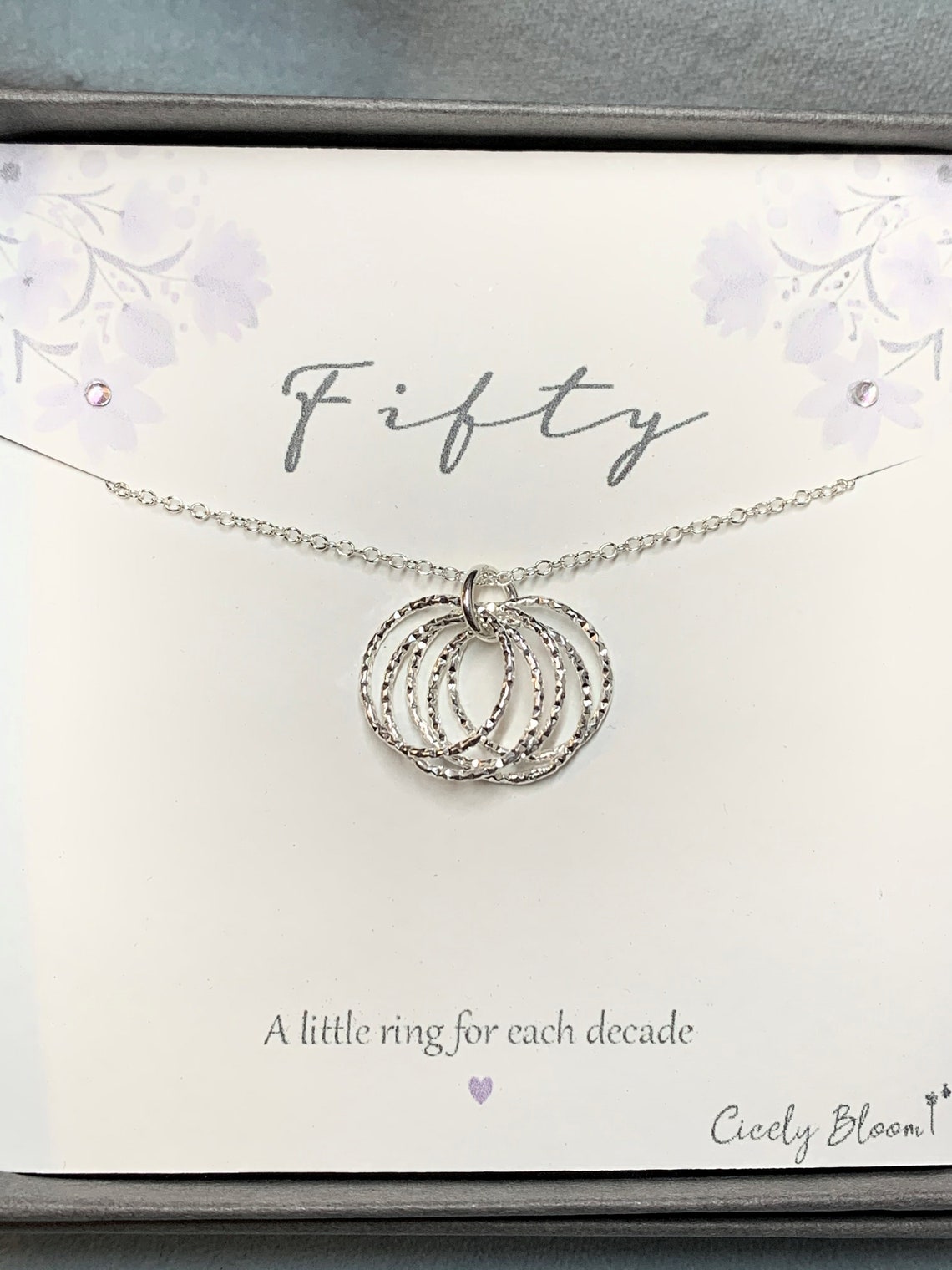 5 Rings for 5 Decades 50th Birthday Necklace Five Decades - Etsy UK