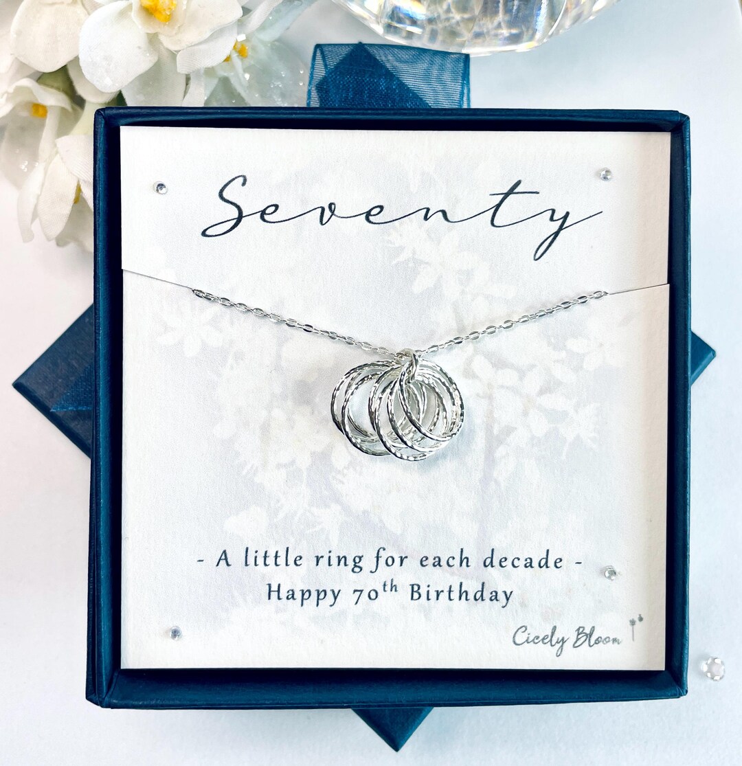 70th Birthday Sterling Silver Necklace, Etched Rings, Gift for Her ...