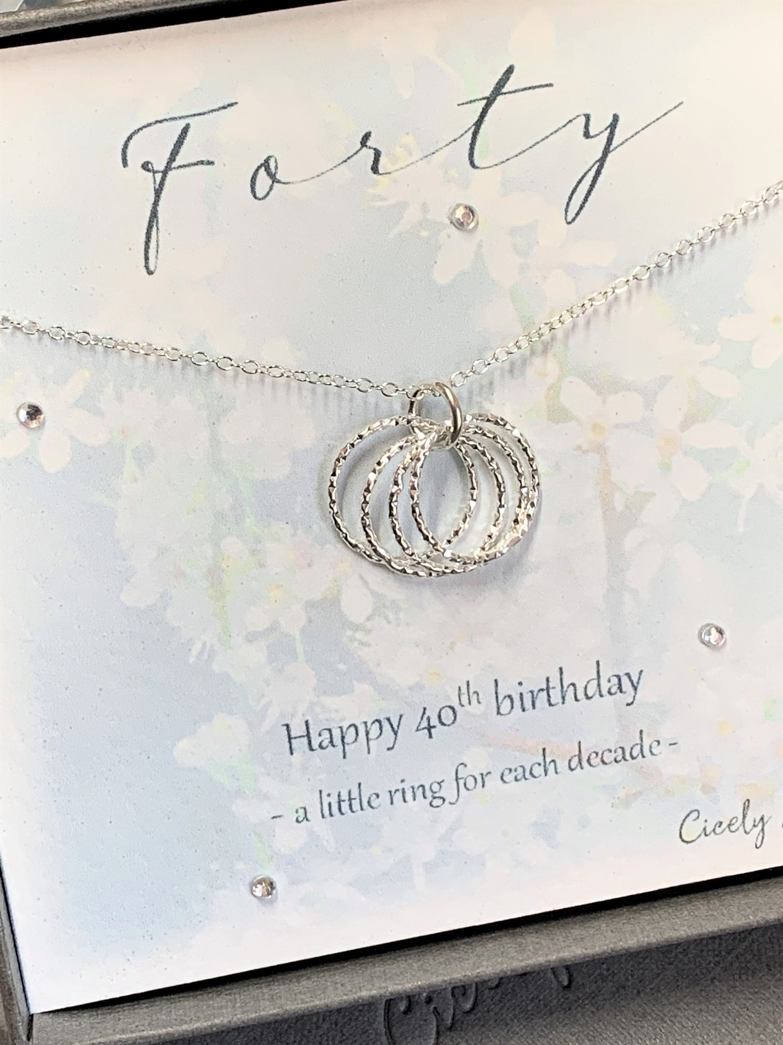 4 Rings for 4 Decades 40th Silver Necklace 40th Birthday | Etsy