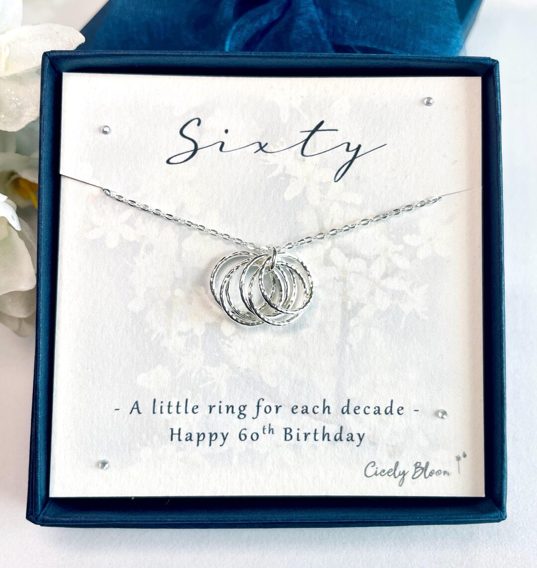 Sterling Silver 60th Birthday Necklace, Six Ring Pendant - Etsy