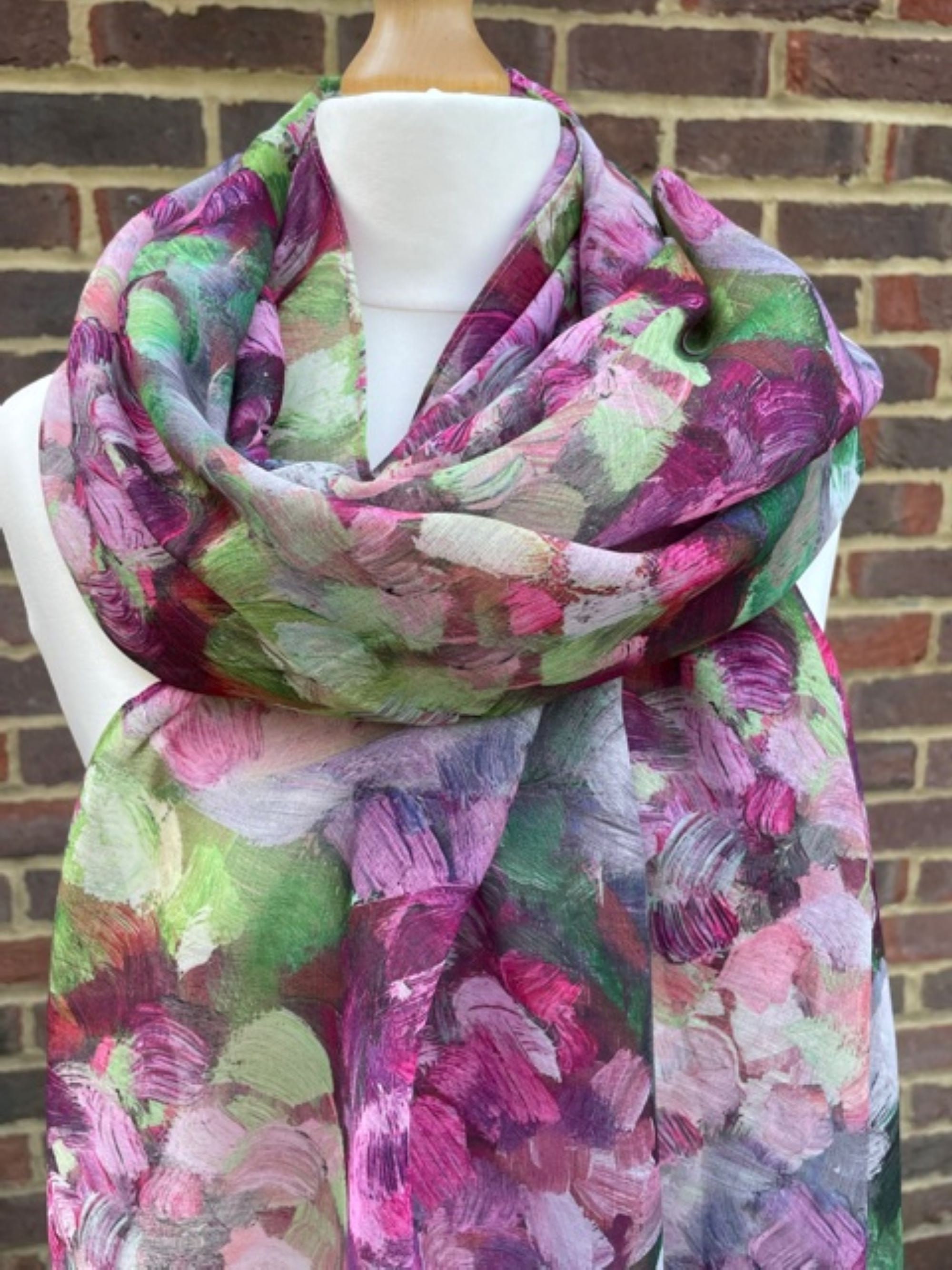 Pink Floral Scarf, Scarf for Women, Scarf Gifts, Pink Green Pretty ...