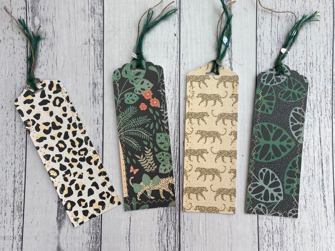Set of 4 Jungle Themed Bookmarks, Cheetah Jaguar Palm Bookmarks, Book ...