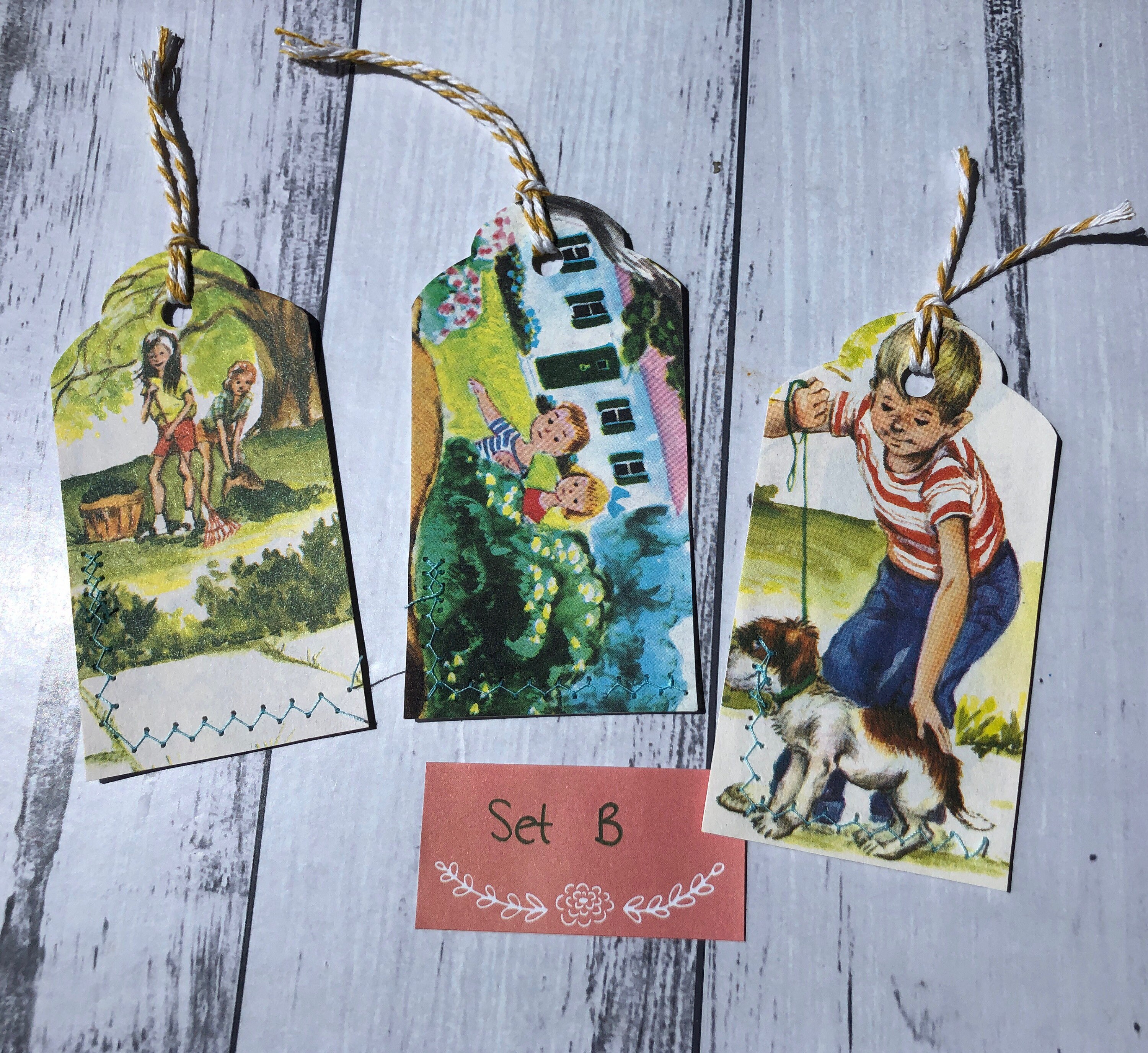 Tag Set of Vintage Childrens Storybook Illustrations, Three Pack of ...