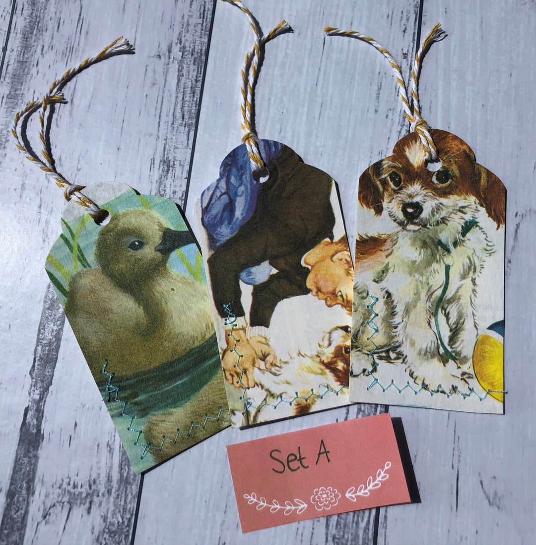 Tag Set of Vintage Childrens Storybook Illustrations, Three Pack of Tags, Recycled Little Golden ...