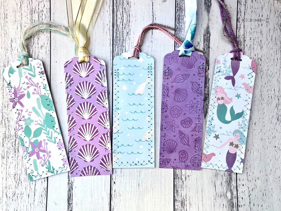 Set of 5 Mermaid Themed Bookmarks, Ocean Shells Coral Sea Bookmarks ...