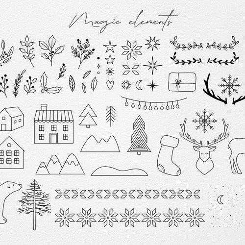 Black and White Christmas Clipart Bundle Santa Clip Art - Etsy