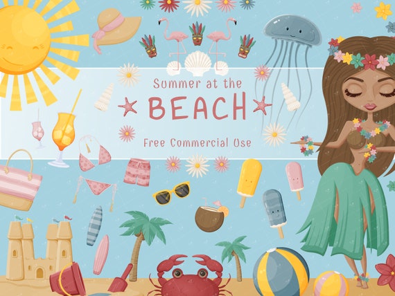 Summer at the Beach Clipart Bundle Free Commercial Use | Etsy