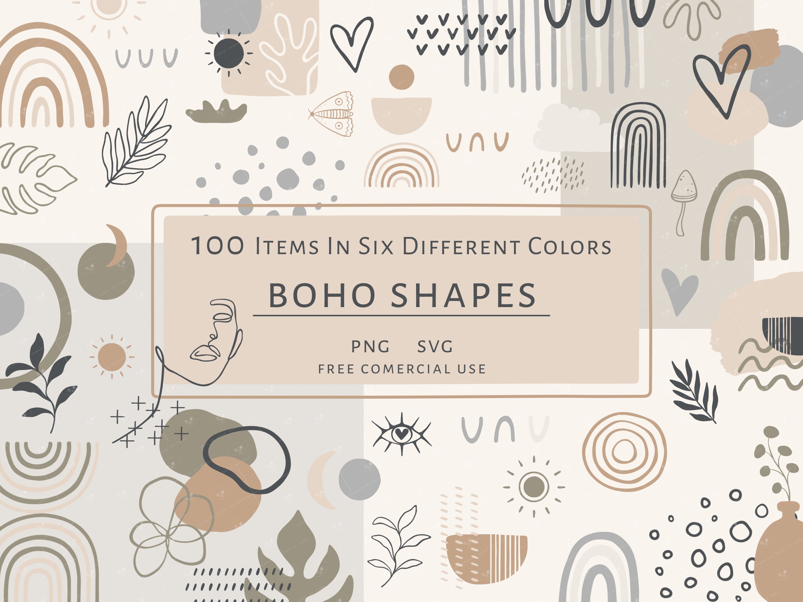 Boho Shapes Clipart Bundle, Abstract Bohemian Modern Collage ...