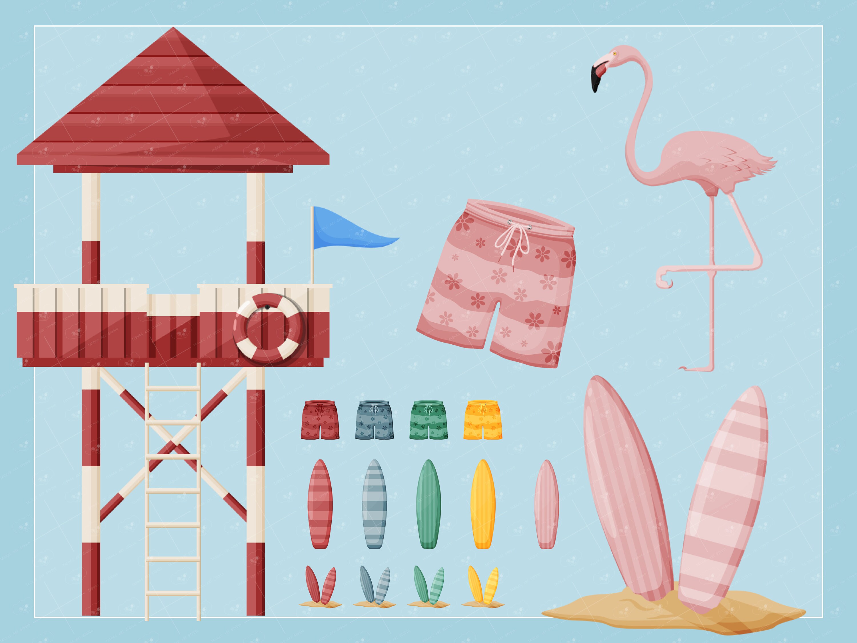 Summer at the Beach Clipart Bundle, Free Commercial Use, Vector, PNG ...