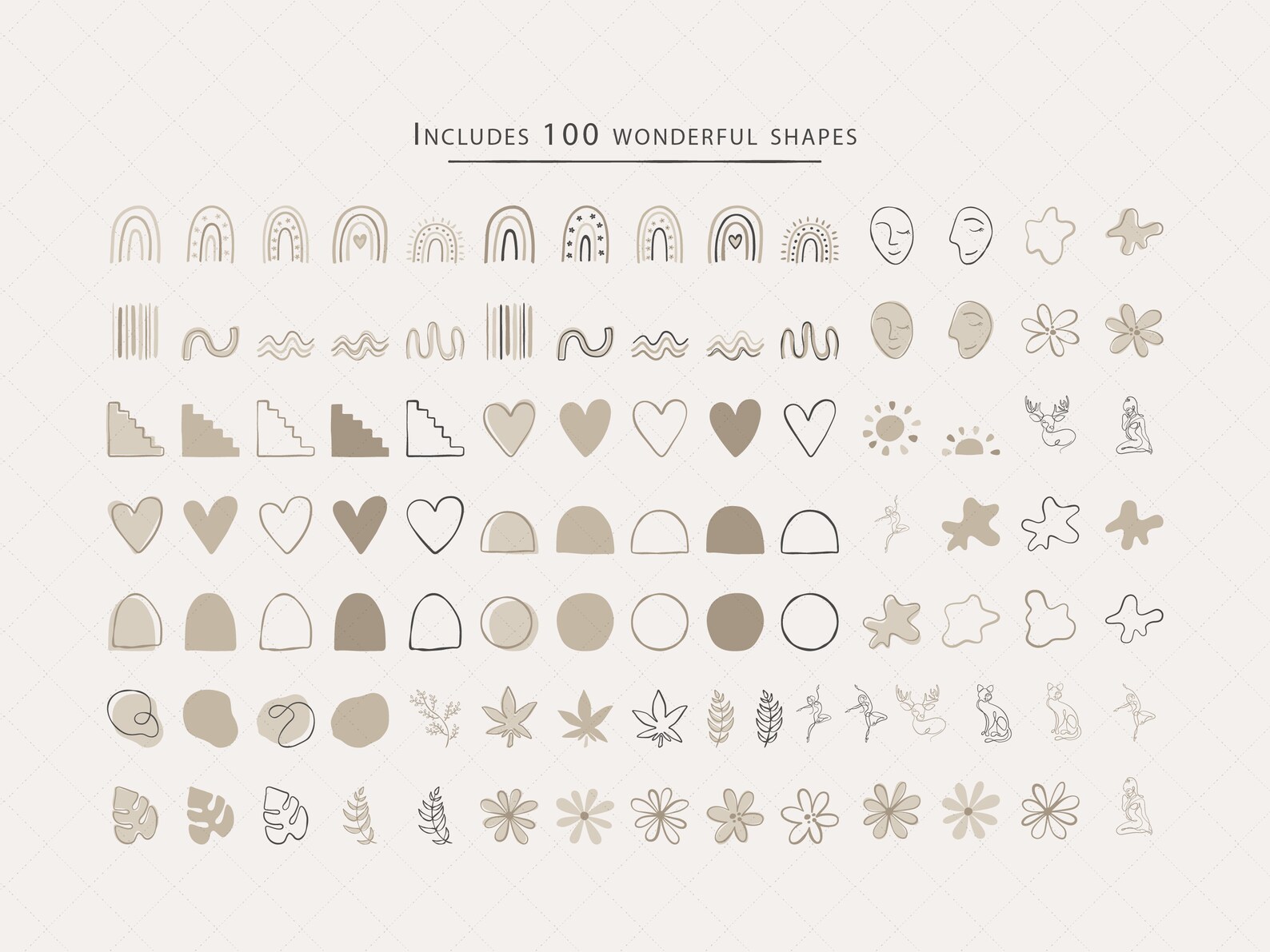 Boho Beige Shapes Clipart Bundle Abstract Bohemian Modern - Etsy