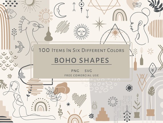 Boho Shapes Clipart Bundle Abstract Bohemian Modern Collage - Etsy
