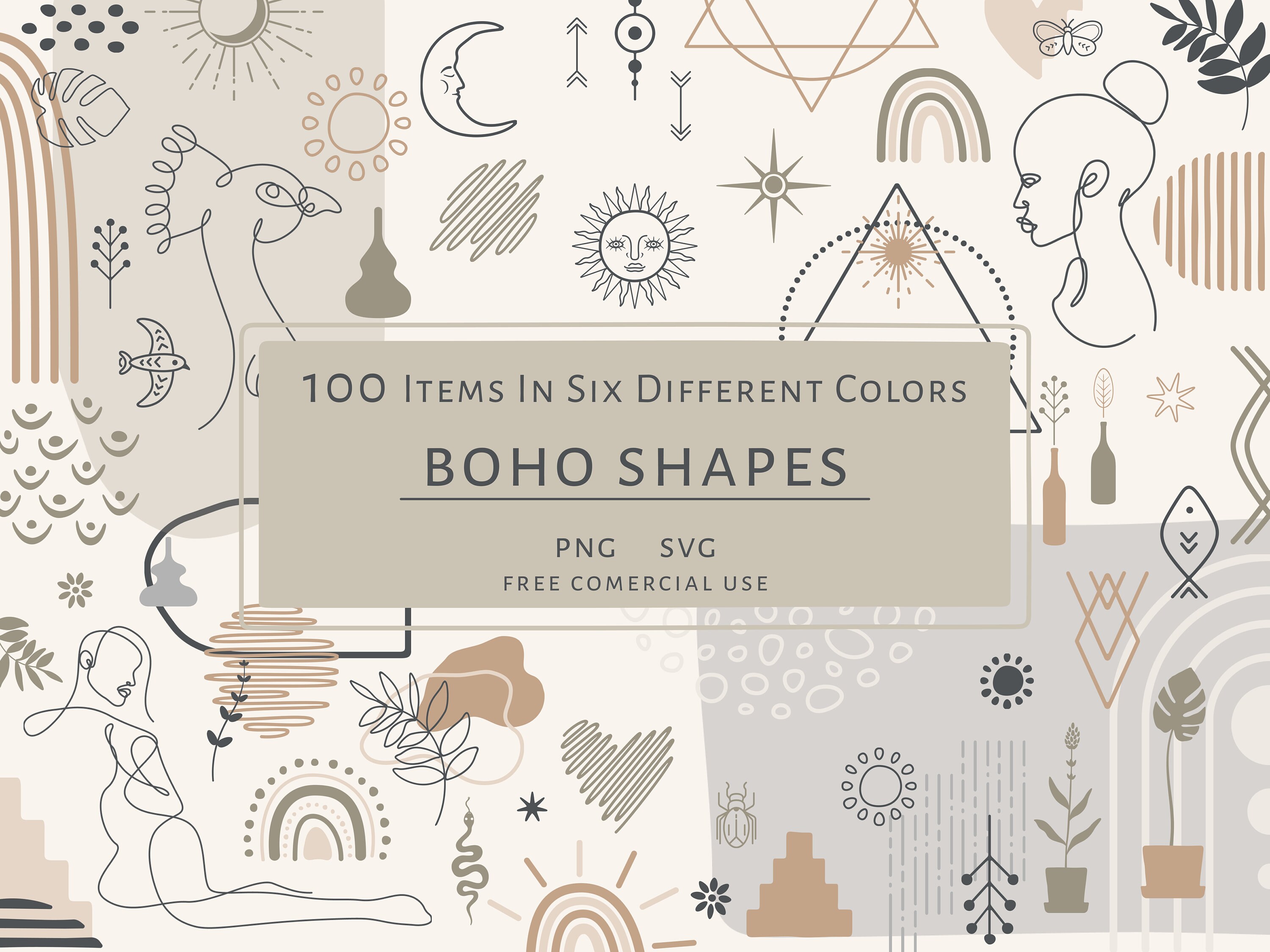 Boho Shapes Clipart Bundle Abstract Bohemian Modern Collage - Etsy