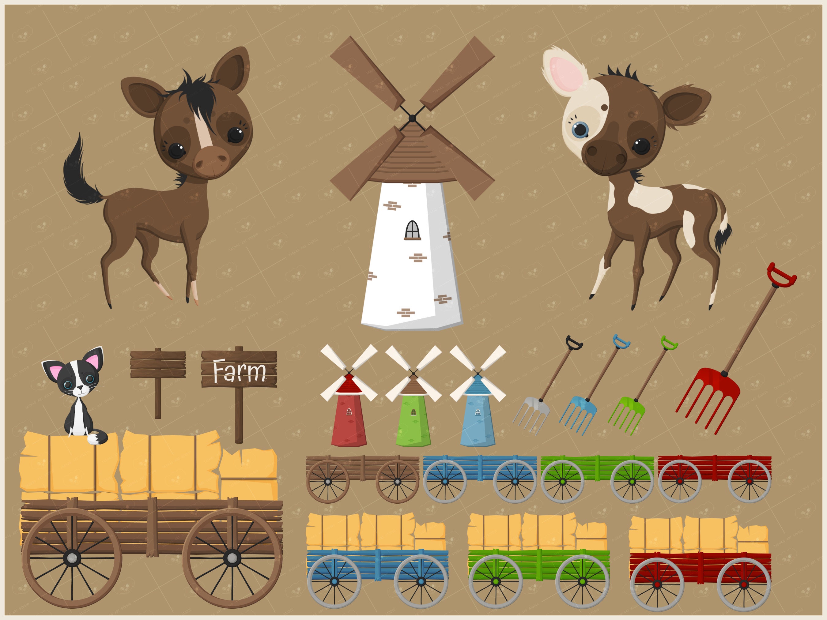 Farmland Clipart Bundle, Free Commercial Use, PNG, SVG, Seamless ...