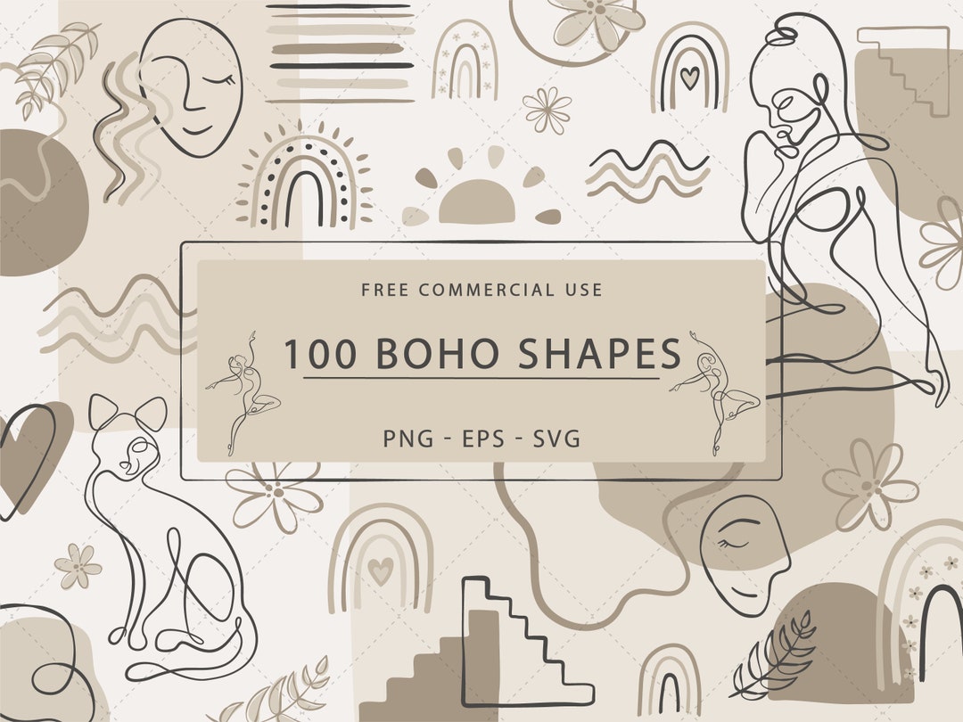 Boho Beige Shapes Clipart Bundle, Abstract Bohemian Modern Collage ...