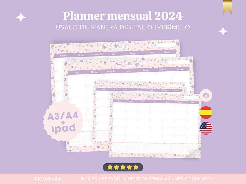 Calendario Mensual 2024 Descargable e Imprimible | Planner sin fechas ...