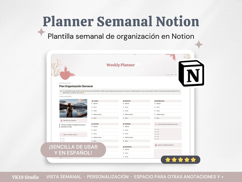 Weekly Notion Planner Template Aesthetic & Beginner Friendly Template Notion Weekly Planner 2023 ...