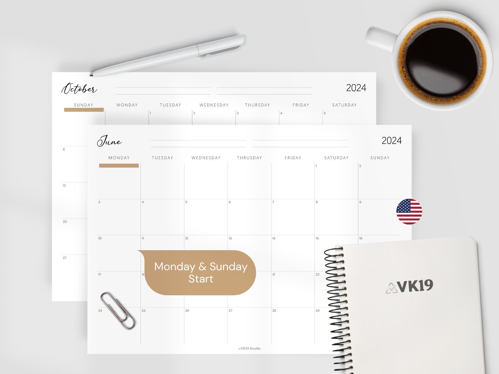 Planner Mensual Descargable 2024, Planner Imprimible 2024 | A3, A4 y ...