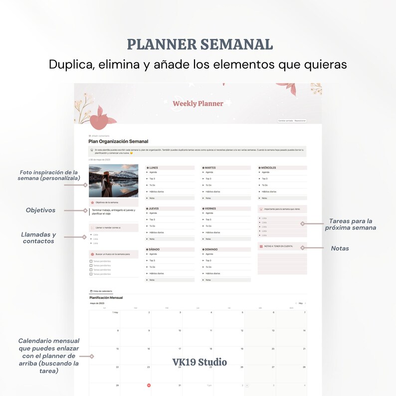 Weekly Notion Planner Template Aesthetic & Beginner Friendly Template Notion Weekly Planner 2023 ...