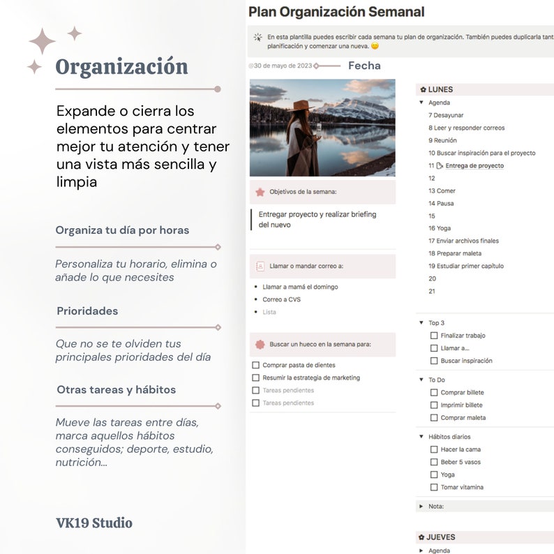 Weekly Notion Planner Template Aesthetic & Beginner Friendly Template Notion Weekly Planner 2023 ...