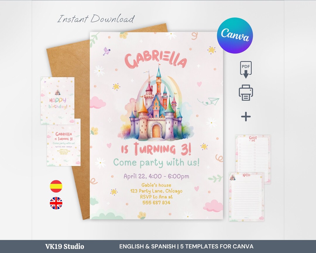Children's Birthday Invitation Template Set / Birthday Card / Fantasy ...
