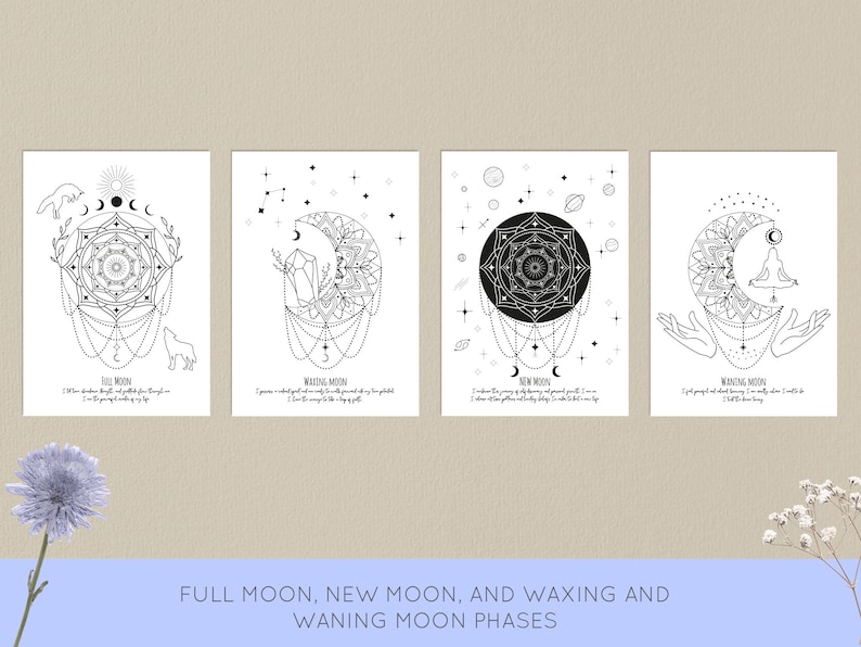 4 Printable Pages of Moons for Coloring + Self-care Affirmations. Adult ...