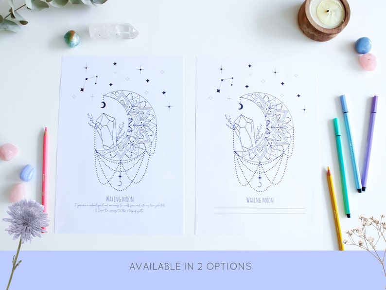 4 Printable Pages of Moons for Coloring + Self-care Affirmations. Adult ...