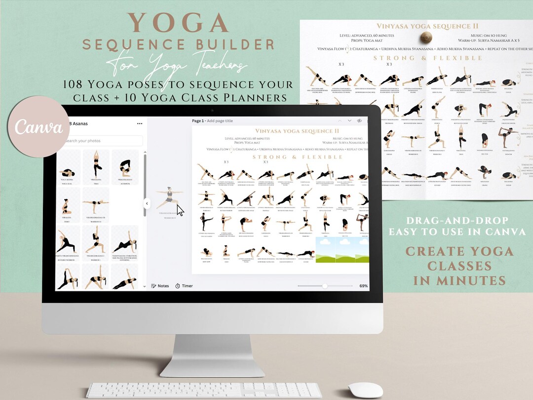 Yoga Sequence Builder for Teachers | Canva Yoga Planner | 108 Poses ...