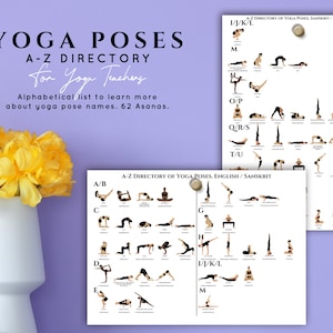 A-Z Directory of Yoga Poses. Sanskrit and English. Printable PDF in A4 ...