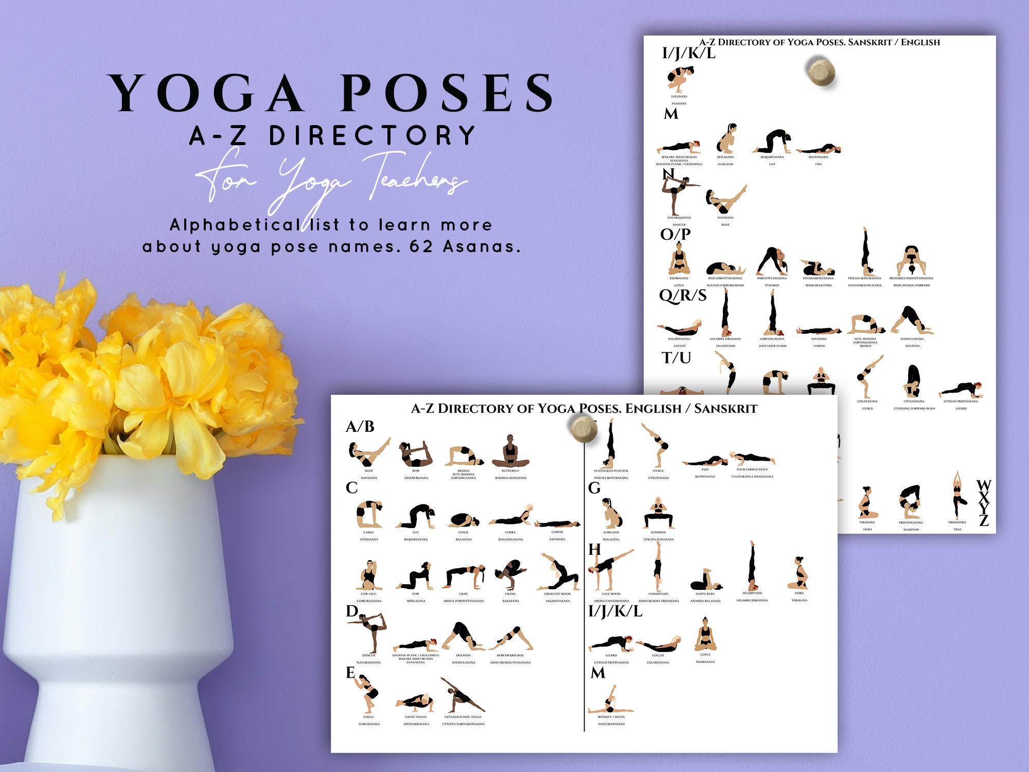 A-Z Directory of Yoga Poses. Sanskrit and English. Printable PDF in A4 ...