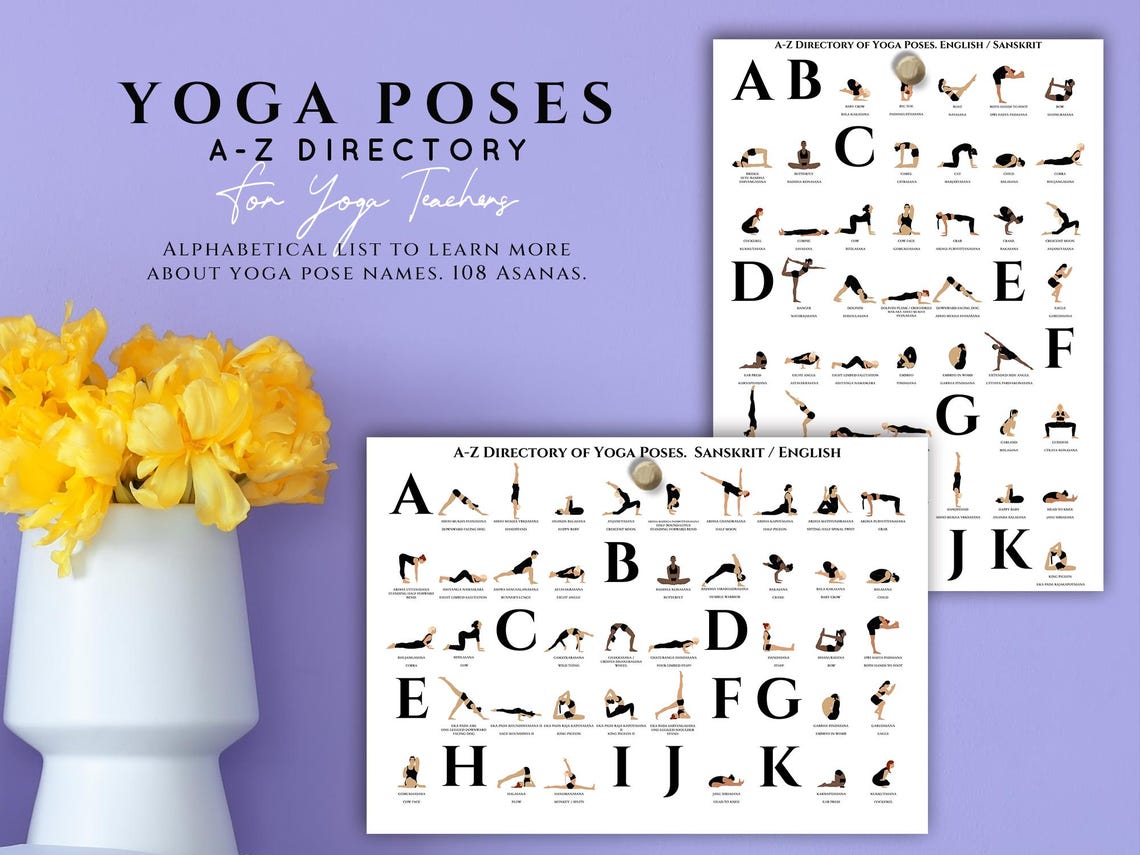 A-Z Directory of Yoga Poses. Sanskrit and English. Printable PDF in A4 ...