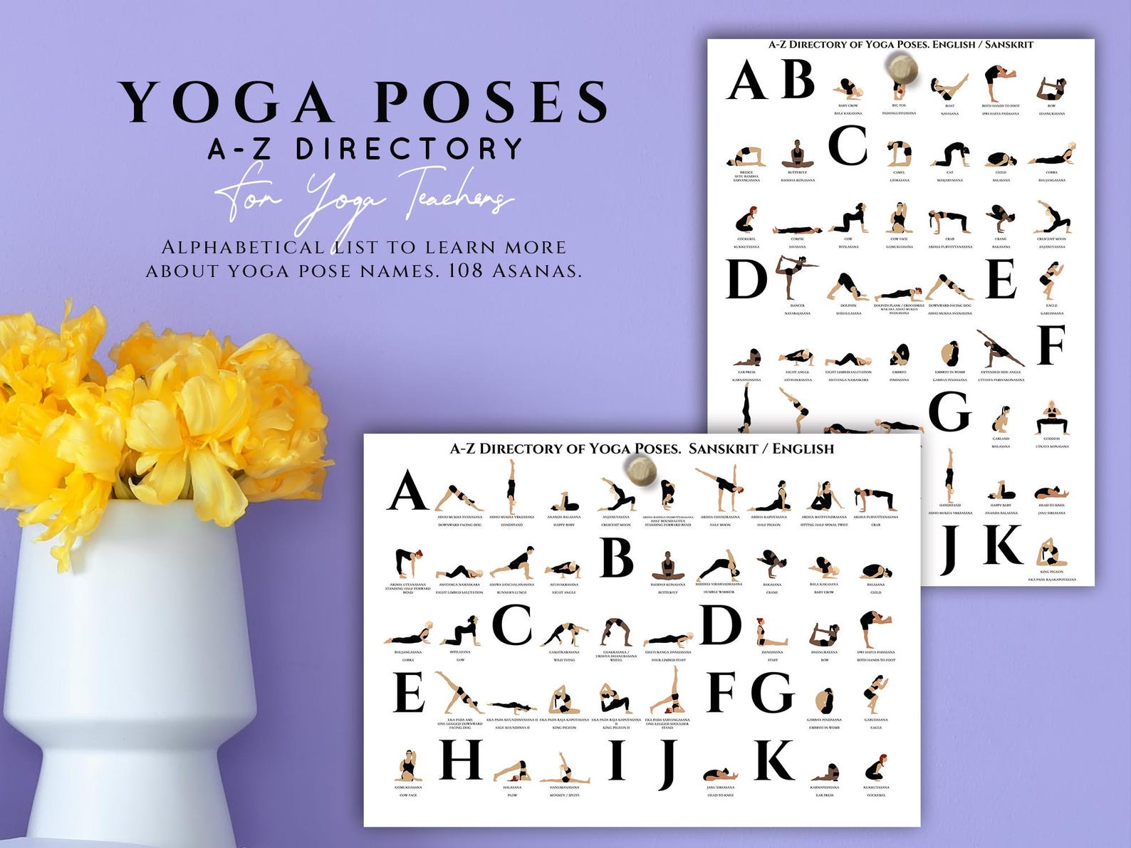 A-Z Directory of Yoga Poses. Sanskrit and English. Printable PDF in A4 ...