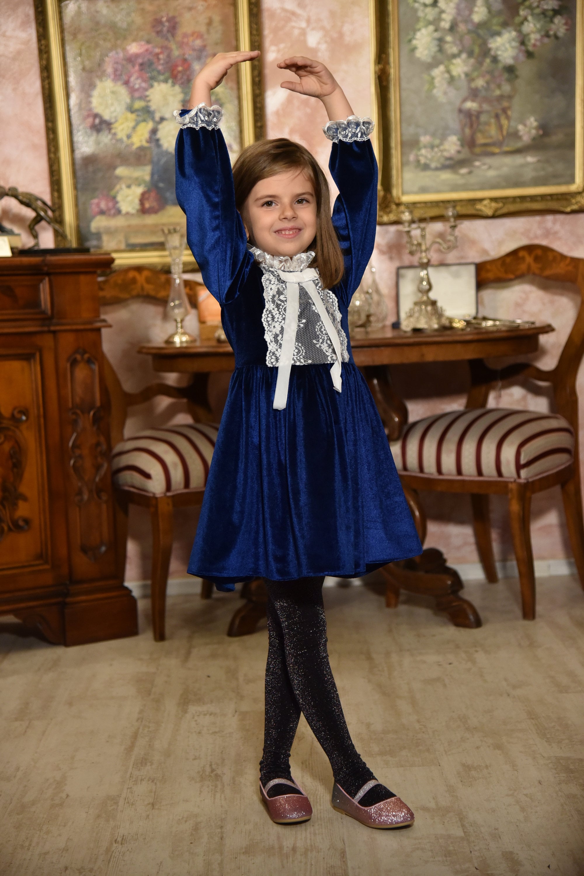 Soft Velvet Dress, Victorian Style Girl Dress, Navy Vintage Dress - Etsy